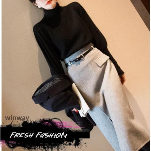 ★検索キーワード：スカートセットアップ 2点セット レディース 上下セット キレイめ ロングスカート ハイネック 秋 冬 長袖 ニットソー ニットセーター Aラインスカート オシャレ ニット オシャレ 着痩せ 大人 上品 20代 30代 4...