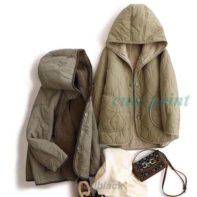 ジャケット 裏ボア キルティング レディース 裏ボア 防寒 アウター コート トップス 裏起毛 大きいサイズ ゆったり 冬 裏ボアキルティングパーカーサイズ M L XL 2XLカラー グリーン カーキ。 ◎。 ◎