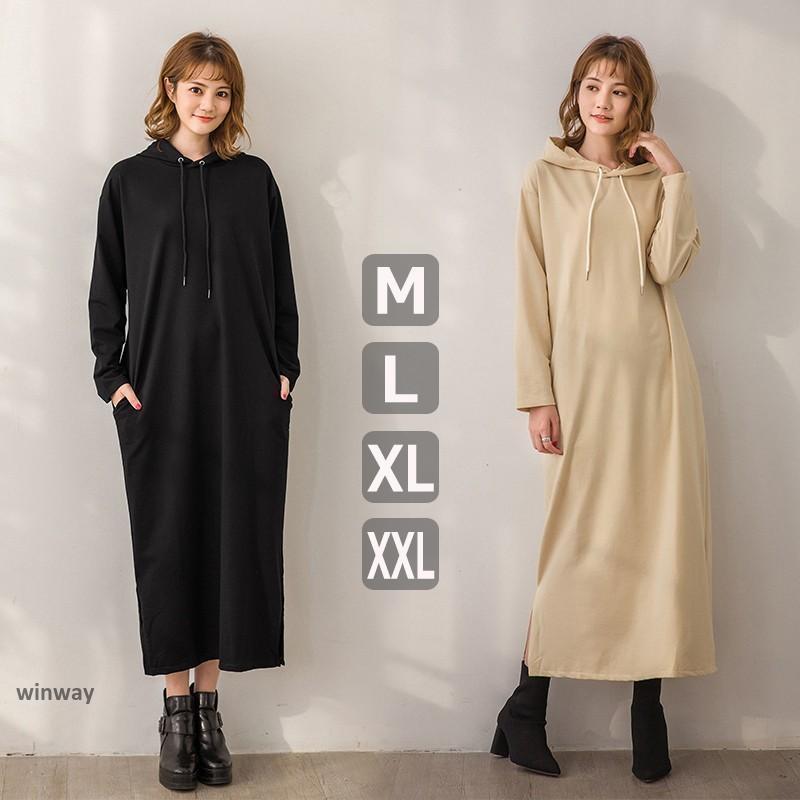 パーカー レディース ロング丈 無地 アウター 部屋着 ロングパーカー トレーナー　ロングワンピース 体型カバー プルオーバー カジュアル チュニック 20代 30代 40代 50代◆素材：ポリエステル　コットン◆セット内容：ワンピース　伸...