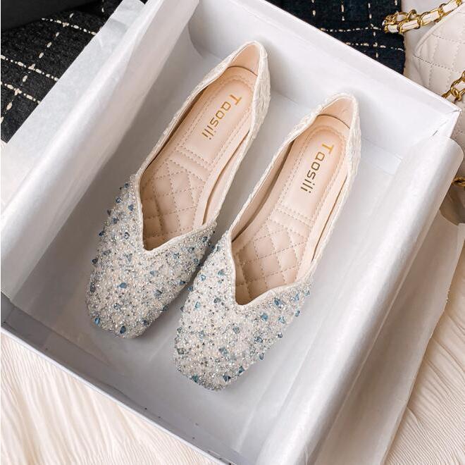 パンプス 痛くない vカット キラキラ　オフィス ローヒール ぺたんこ ラインストーン　バレエシューズ　フラットパンプス スクエアトゥ 走れる ぺたんこ　クッシ