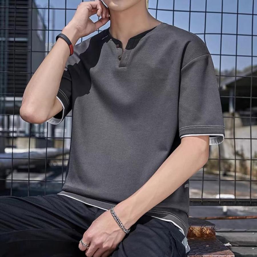 【夏のおすすめ】メンズ 速乾 Vネック半袖 T シャツシンプルでセンスの良いデザイン：Vネックのデザインは、男性の凛とした雰囲気を引き立てます。シンプルながらも、細部にはディテールが凝らされており、袖の縁などには小さなアクセントが施されてい...