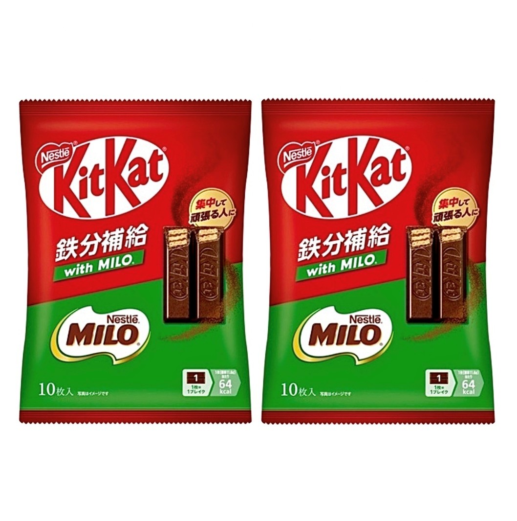 □サクサクのウエハースをMILO(ミロ)パウダー入りチョコレートで包んだキットカットです。□1枚当たり鉄分1.1mg配合。□おやつや仕事、勉強の合間にもおすすめです。■アレルギー物質：小麦、乳、大豆■保存方法：28℃以下の涼しい場所で、多湿...