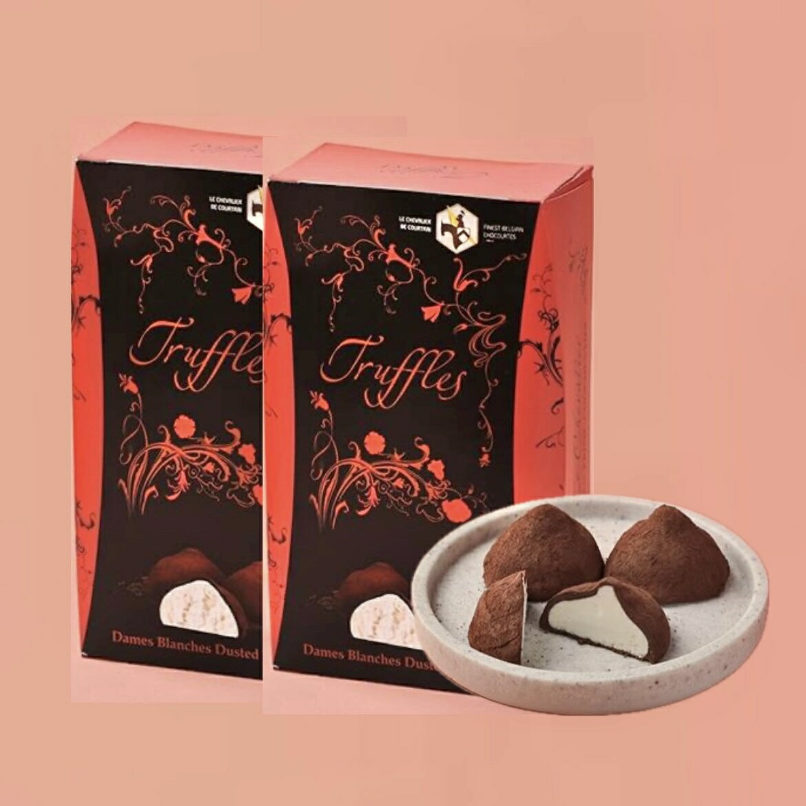 ■　商品紹介ベルギーの定番デザート「ダムブランシュ」をイメージしたトリュフチョコ。中に白いミルククリームが入っています。※個包装ではありません。