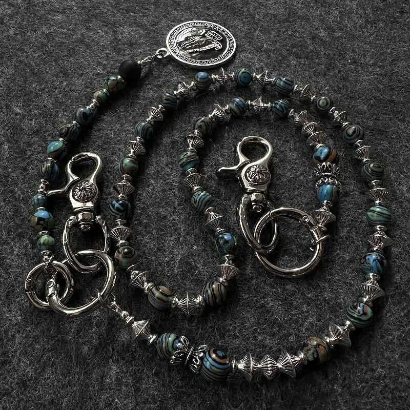 ・製造方法: ハンドメイド・種類: パンツチェーン・カラー: ターコイズブルー、グリーン、ブラック、シルバーウォレットチェーン メンズ レトロ 手 メンズジュエリー アクセサリー ウォレットチェーン 早い者勝ち