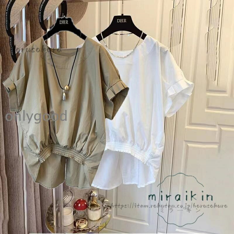 シャツブラウス ギャザー ブラウス シ トップス スウェット トレーナー 特集 ホワイト カーキ S M L XL XXL