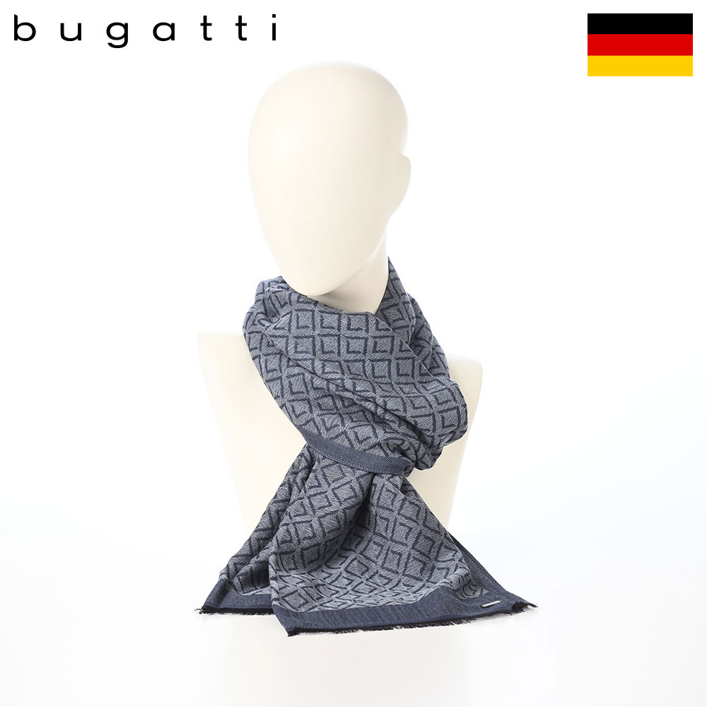 ■別のカラーはこちらボトルグリーン仕様 カラー：ネイビー ブランド：bugatti（ブガッティ）／ドイツ 素材：コットン60％、レーヨン40％ 中国製 着用シーズン：秋〜冬 ■ サイズの目安 長さ190cm 幅45cm 創業は1947年、ド...