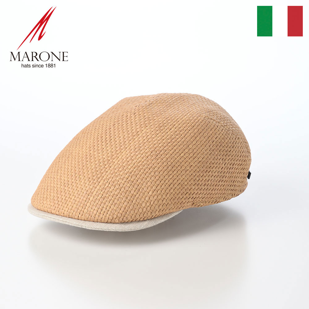 ■別のカラーはこちらサンド仕様 カラー：キャメル ブランド：MARONE（マローネ）／イタリア 素材：リネン100％ つばの広さ：約5.5cm 重さ：約70g イタリア製 ハンチング 着用シーズン：春〜夏 ■ サイズの目安 メーカー表記　5...
