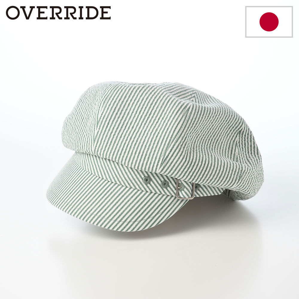 ■別のカラーはこちらブラックネイビー仕様 カラー：グリーン ブランド：OVERRIDE（オーバーライド）／日本 素材：綿100％ つばの広さ：約6cm 重さ：約110g スベリ絞りアジャスターあり ※サイズを1〜1.5cm小さくできます 中...