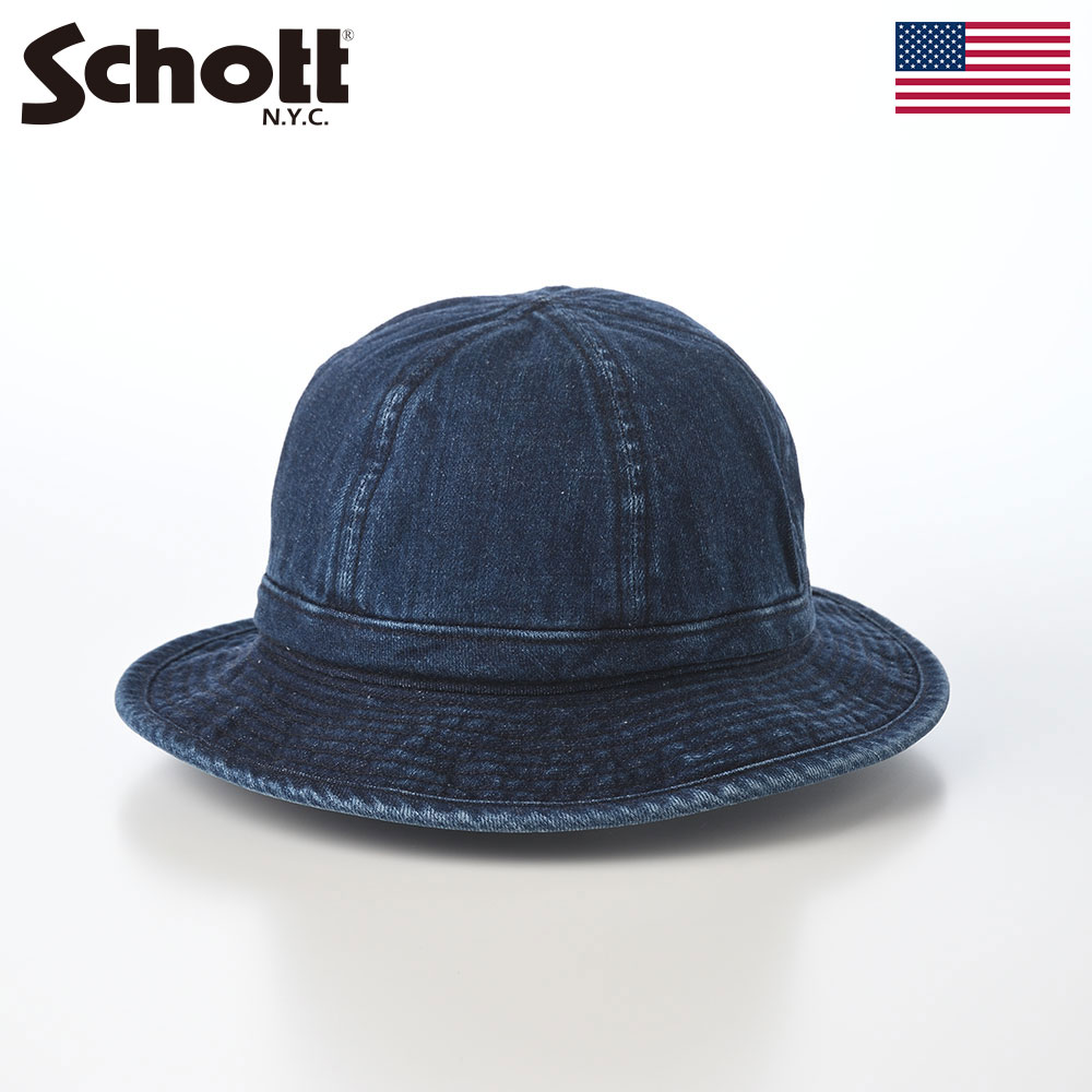 ■別のカラーはこちらブラック仕様 カラー：ブルー ブランド：Schott（ショット）／アメリカ 素材：綿100％ つばの広さ：約5～6cm 重さ：約120g 日本製 着用シーズン：通年 ※サイズ調整テープ（長さ30cm）が1個付属します。 ...