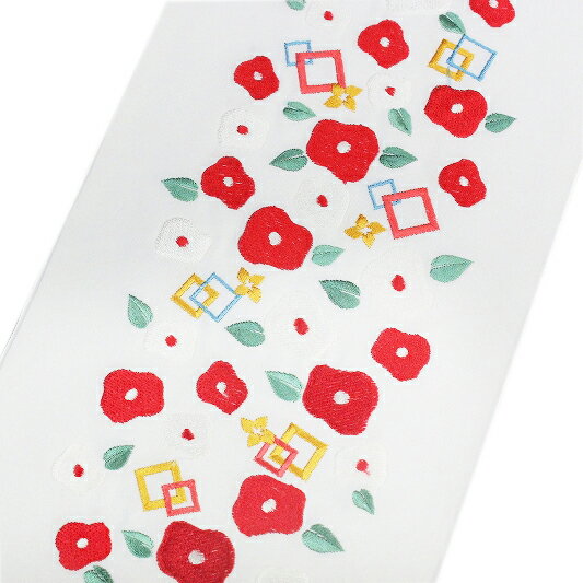 半衿 振袖 成人式 半襟 刺繍 白地 赤 椿 金糸 シルエリー Silelly おしゃれ半衿 モダン エレガント 上品 フォーマル お洒落 振袖 No.10-0140 サイズ表 サイズ 長さ 約115cm × 幅 約16.5cm 商品詳細 ...