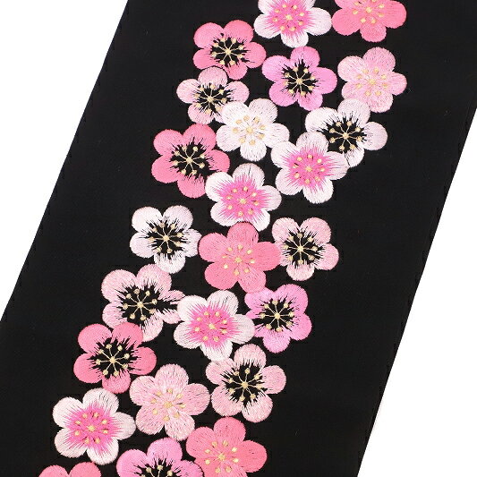 半衿 振袖 成人式 半襟 刺繍 黒地 ピンク 桜色 梅 金糸 シルエリー Silelly おしゃれ半衿 モダン エレガント 上品 フォーマル お洒落 振袖 袴 No.10-0182 サイズ表 サイズ 長さ 約115cm × 幅 約16.5c...