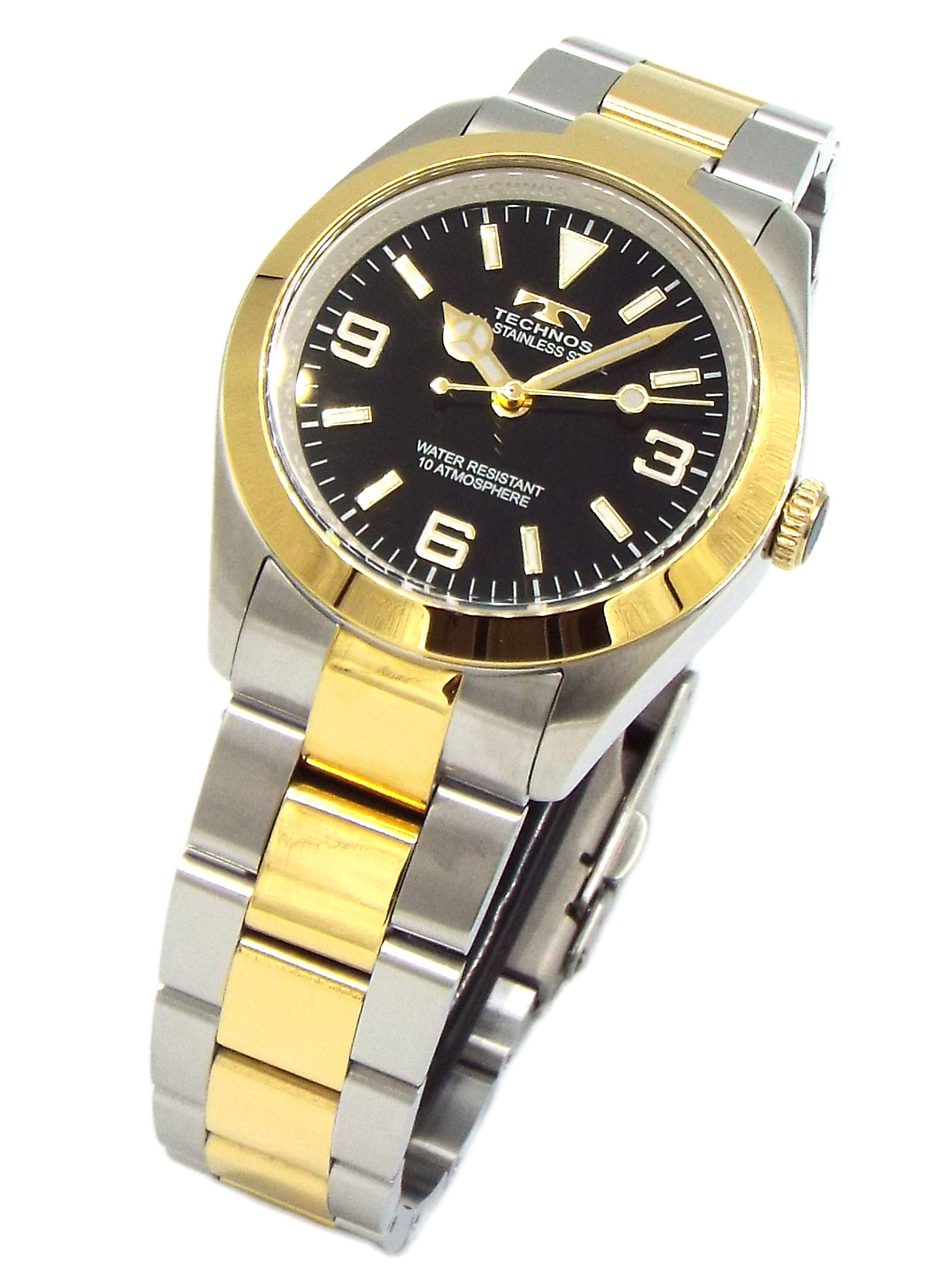 TECHNOS 腕時計 テクノス メンズウォッチ【　楽天スーパーセール　腕時計 2000円off クーポン配布中　】ケースステンレス横幅36mm 10気圧防水文字盤カラーブラックガラスクリスタルガラスバンドステンレス三ツ折れ式バックル特徴オ...