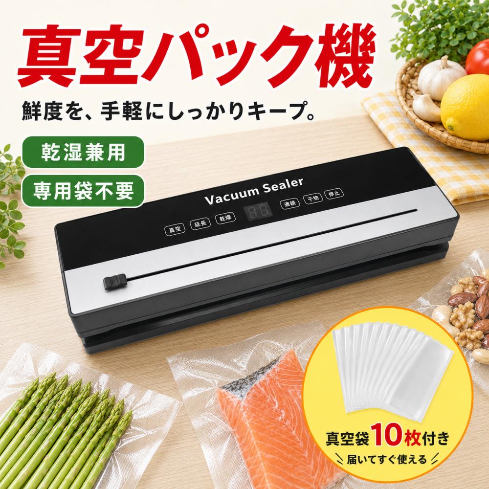 製品仕様ご購入前に、製品情報をご確認ください。項目仕様製品名真空パック機吸引力約65kPaシール可能幅約35cm対応モードドライ／ウェットカッタースライドカッター内蔵対応袋真空パック機用エンボス袋ロール付属品真空袋10枚乾湿兼用 ／ 専用袋...