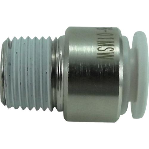 《メーカー》千代田通商（株）《品番》F6-01MSW《特長》●PBT樹脂を採用し、スパッタ等の延焼事故を防止。●空気圧汎用型継手では初の軽量化を実現。《用途》《仕様》●適合チューブ外径D(mm):6●接続口径:R1/8●流体温度(℃):-5...