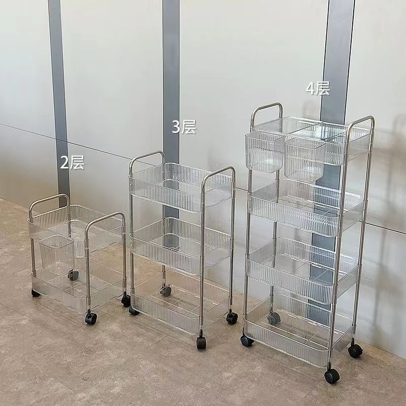 【高品質素材】この4段透明収納カートはアクリル製で、4輪式なのでスムーズで耐久性があり、安定した移動が可能です。【ローリング収納カート】このスリムな4輪収納カートは、360度スムーズに移動できます。ホイールロックスイッチで安定性を高め、ブレ...