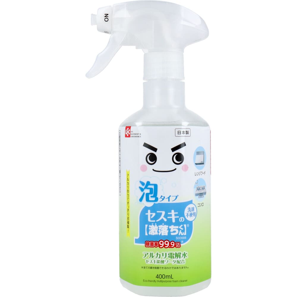 アルカリ電解水。セスキ炭酸ソーダ配合。洗剤不使用。●水を独自の方法で電気分解したアルカリ電解水に、セスキ炭酸ソーダを配合した無色無臭のクリーナーです。●汚れに貼り付く泡タイプなので、レンジフードや壁等の傾斜面にも便利です。●水拭きでは取れな...