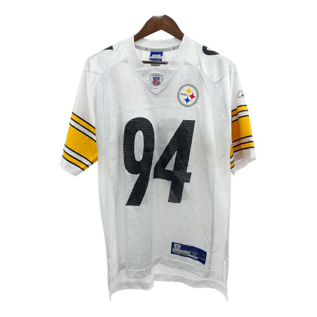 DESCRIPTION ブランドReebok/リーボック サイズ【サイズ】M【実寸】 肩幅：約55cm着丈：約78cm身幅：約56cm袖丈：約26cm 主な素材表地 : ポリエステル 色ホワイト 仕様 プロチームアメフトNFL ピッツバーグ...