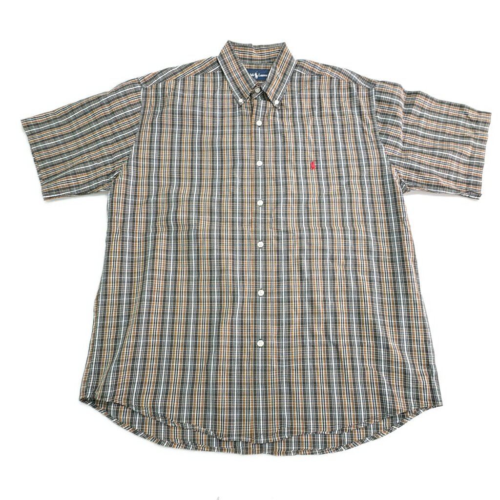 DESCRIPTION ブランドRALPH LAUREN/ラルフローレン サイズ【サイズ】XL【実寸】 肩幅：約55cm着丈：約82cm身幅：約68cm袖丈：約28cm 主な素材表地 : コットン 色ブラウン 仕様 ボタンダウンBLAKEチ...