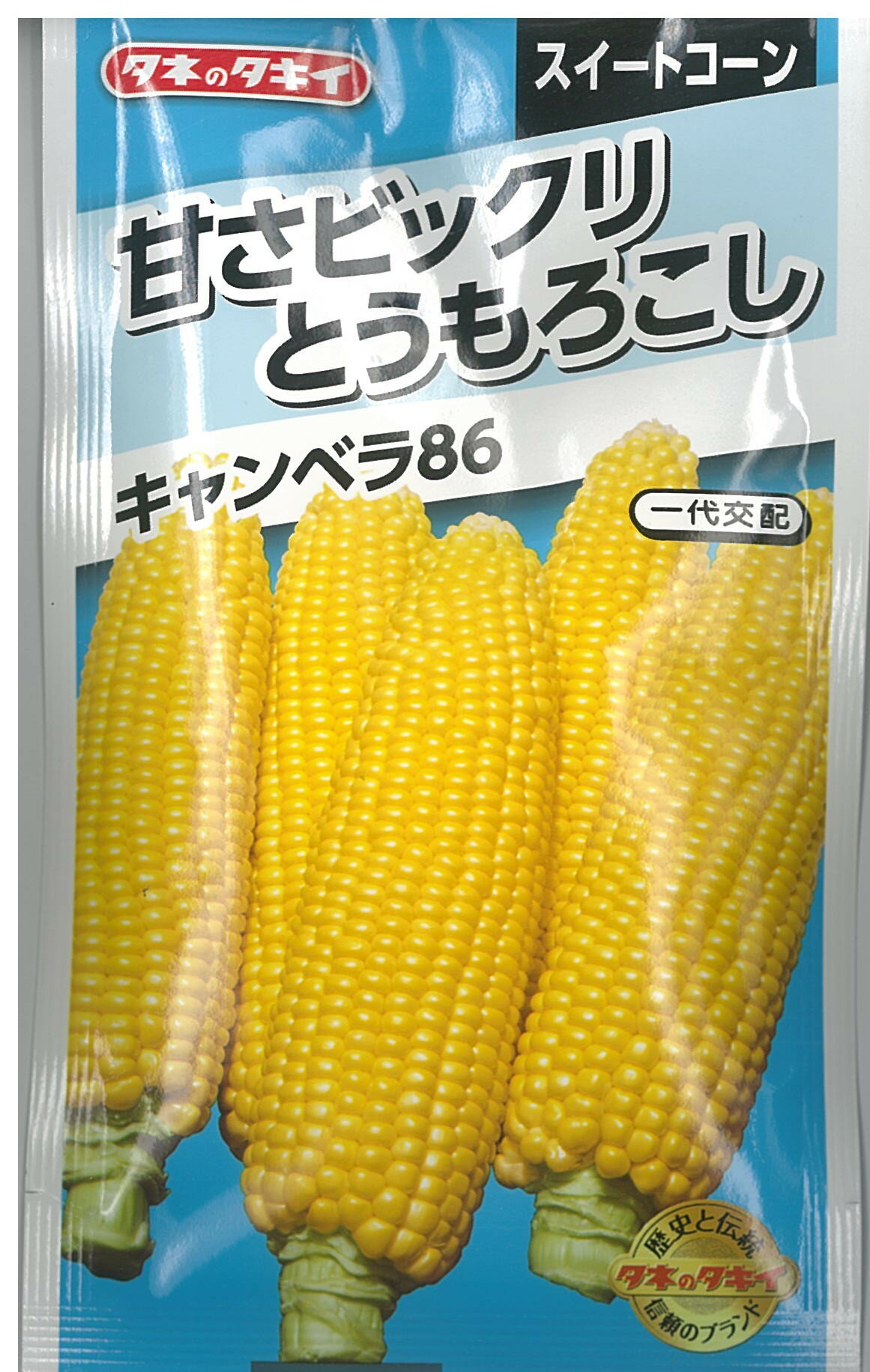 ・甘味が強い良質のイエローコーン。比較的粒皮が厚く、焼きトウモロコシにも向く ・雌穂は苞葉付きで420g程度の大穂となり、先詰まりもよい ・中間地のマルチ栽培では、タネまき後86日程度で収穫ができる。生育旺盛で栽培容易な中早生種 ●発芽適温...