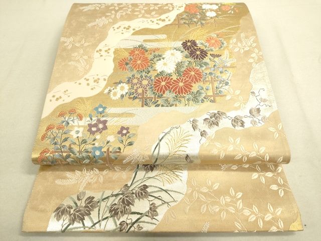■■■　サイズ　■■■ 長さ 428cm 幅 31cm程 ■■■　商品詳細　■■■ 【正絹・芯なし】 状態は接写画像のように 柄止まりに薄い汚れがございますが その他特に目立ったシミ汚れなどもなく大変良い状態です。 着用時には見えない部分に...