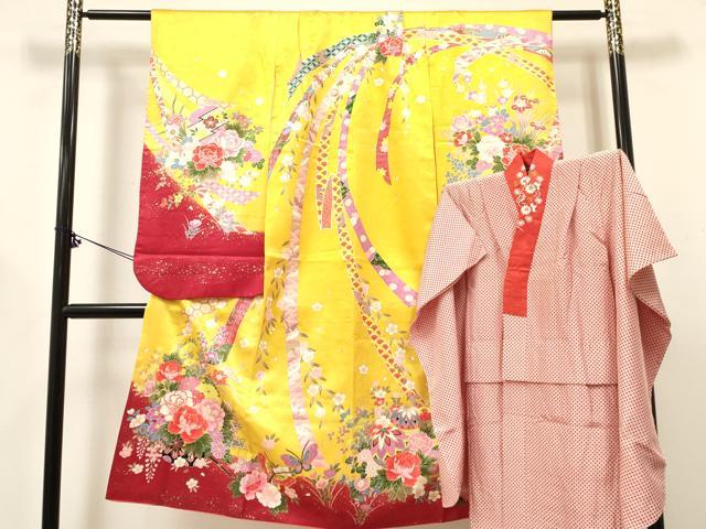 ■■■　サイズ　■■■ 【祝着】 身丈 131cm（肩から） 裄丈 52.5cm（肩上げ　2.5cm） 袖丈 74.5cm　縫込み 3.5cm 袖幅 33cm 前幅 18.5cm 後幅 24.5cm 着物縫いこみ 内揚げ 0cm （腰上げ　...