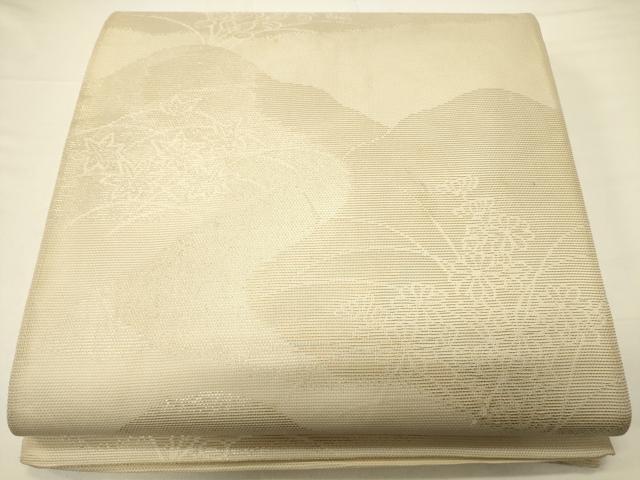 ■■■　サイズ　■■■ 長さ 432cm 幅 31cm程 ■■■　商品詳細　■■■ 【正絹・関西仕立て】 状態は接写画像のように表地所々・裏地・帯芯に薄い汚れがございます。 大変上質な逸品になりますのでぜひお手入れをされてお召しになられては...