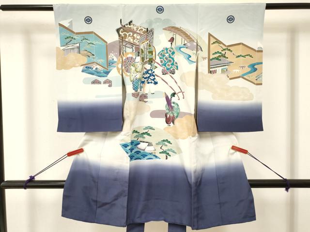 ■■■　サイズ　■■■ 【着物】 身丈 97.5cm（肩から） 裄丈 45cm 袖丈 55.5cm ■■■　商品詳細　■■■ 産着【表地：正絹・裏地：アセテート・五つ紋】 状態は接写画像のように左袖前・右袖後・紐部分・裏地に薄い汚れがござい...