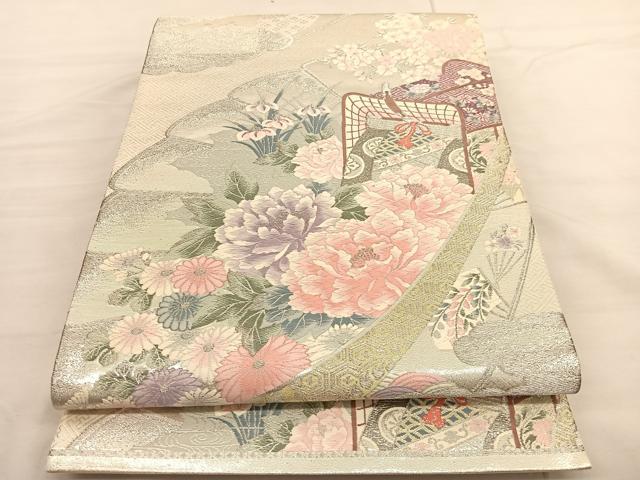 ■■■　サイズ　■■■ 長さ 432cm 幅 31cm程 ■■■　商品詳細　■■■ 【正絹】 詳細に関しましては、画像をご確認ください。 大変上質な逸品になります。 お安く出品致しますので、是非この機会にいかがでしょうか？ ※耳部分に銀糸の...