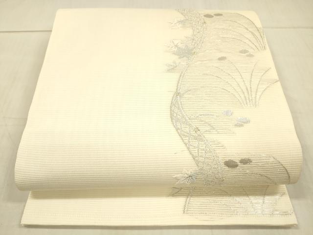 ■■■　サイズ　■■■ 長さ 442cm 幅 31cm程 ■■■　商品詳細　■■■ 【正絹・芯なし】 状態は1.2回程しか締めておりませんが 接写画像のようにたれ先上部に薄い汚れがございます。 その他特に目立ったシミ汚れなどもなく大変良い状...