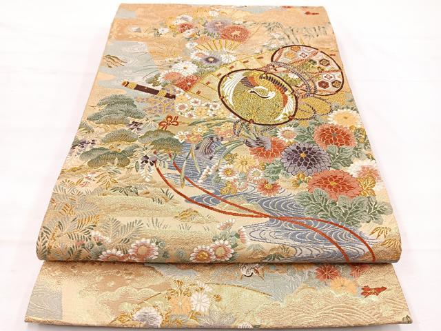 ■■■　サイズ　■■■ 長さ 420cm 幅 31cm程 ■■■　商品詳細　■■■ 【正絹・芯なし】 状態は接写画像のように 柄止まりに折れ山の薄い汚れがございますが その他特に目立ったシミ汚れなどもなく大変良い状態です。 大変上質な逸品に...