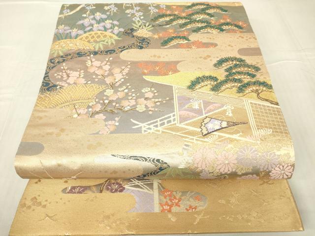 ■■■　サイズ　■■■ 長さ 420cm 幅 31cm程 ■■■　商品詳細　■■■ 【正絹】 状態は接写画像のように 柄止まり所々・裏地・たれ先上部に薄い汚れがございますが その他特に目立ったシミ汚れなどもなく大変良い状態です。 着用時には...