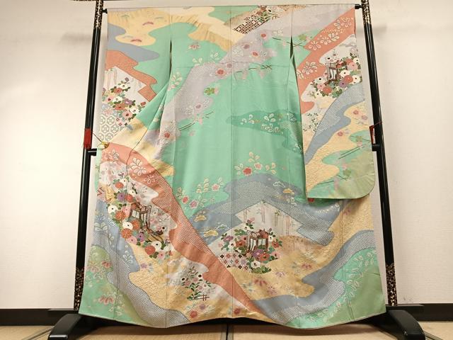 ■■■　サイズ　■■■ 身丈 161cm（肩から） 裄丈 64cm 袖丈 105cm　縫込み 13.5cm 袖幅 32cm 前幅 24cm 後幅 31cm 着物縫いこみ 内揚げ 8cm 裄 お袖側 約2cm　身頃側 約3.5cm ■■■　商...