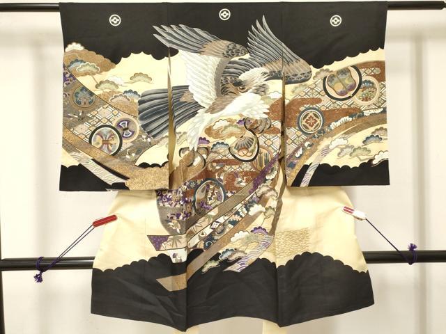 ■■■　サイズ　■■■ 【着物】 身丈 98cm（肩から） 裄丈 48cm 袖丈 57cm ■■■　商品詳細　■■■ 産着【正絹】 状態は接写画像のように表地所々・裏地・紐部分に薄い汚れがございます。 大変上質な逸品になりますので ぜひお手...