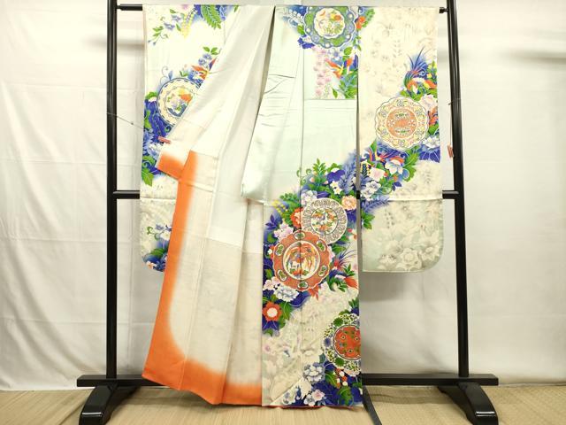 ■■■　サイズ　■■■ 身丈 159.5cm（肩から） 裄丈 64cm 袖丈 107.5cm　縫込み 5.5cm 袖幅 33.5cm 前幅 24cm 後幅 30cm 着物縫いこみ 内揚げ 7cm 裄 お袖側 約3cm　身頃側 約6.5cm ...