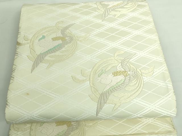 ■■■　サイズ　■■■ 長さ 436cm 幅 31cm程 ■■■　商品詳細　■■■ 【正絹・芯なし】 状態は接写画像のように たれ先・たれ先上部・太鼓・裏地に薄い汚れがございますが その他特に目立ったシミ汚れなどもなく大変良い状態です。 大...