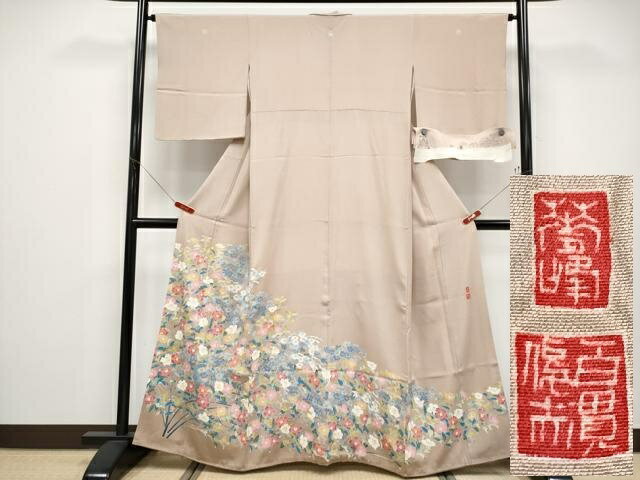 ■■■　サイズ　■■■ 身丈 162cm（肩から） 裄丈 64.5cm 袖丈 48.5cm　縫込み　8cm 袖幅 34cm 前幅 23cm 後幅 28.5cm 着物縫いこみ 内揚げ 2cm 裄 お袖側 約 2cm　身頃側 約 3cm ■■■...