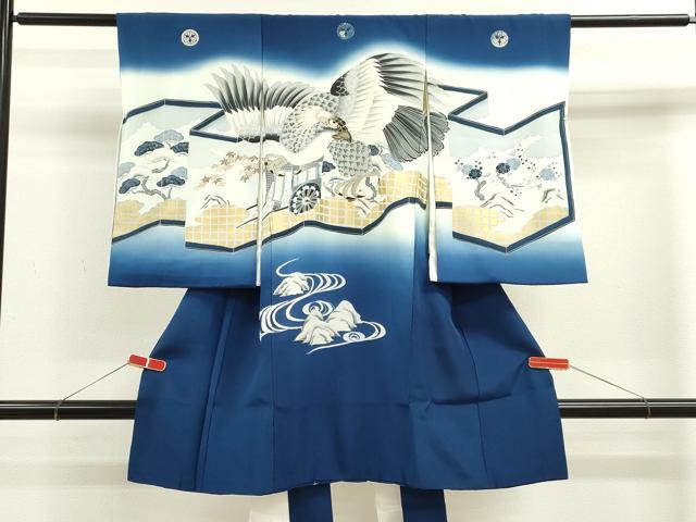 ■■■　サイズ　■■■ 【着物】 身丈 92.5cm（肩から） 裄丈 45cm 袖丈 55cm ■■■　商品詳細　■■■ 産着【表地：正絹・胴裏：化繊、襦袢：化繊・五つ紋】 の状態は接写画像のように後身頃・右袖後ろ・左胸の紋の剥がれ、右袖前...