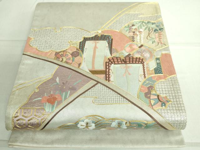 ■■■　サイズ　■■■ 長さ 448cm 幅 30.5cm程 ■■■　商品詳細　■■■ 【正絹】 状態は接写画像のように 表地所々、裏地に薄いシミがございます。 大変上質な逸品になりますので 気になる方はお手入れをされてお召しになられてはい...