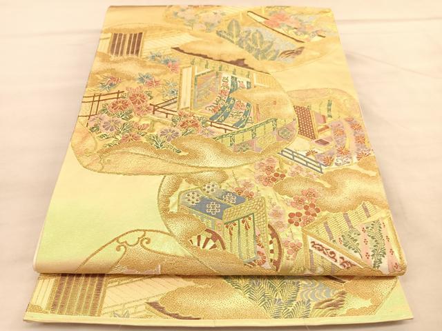 ■■■　サイズ　■■■ 長さ 440cm 幅 31.5cm程 ■■■　商品詳細　■■■ 【正絹】 状態は接写画像のように 柄止まりに折山の薄い汚れがございますが その他特に目立ったシミ汚れなどもなく大変良い状態です。 「泰生織物」は老舗であ...