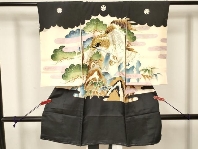 ■■■　サイズ　■■■ 【着物】 身丈 98cm（肩から） 裄丈 43cm 袖丈 56cm ■■■　商品詳細　■■■ 産着【着物：正絹・襦袢：化繊・五つ紋】 状態は接写画像のように左袖前後・下前・下前おくみ・襦袢表地に薄い汚れがございますが...