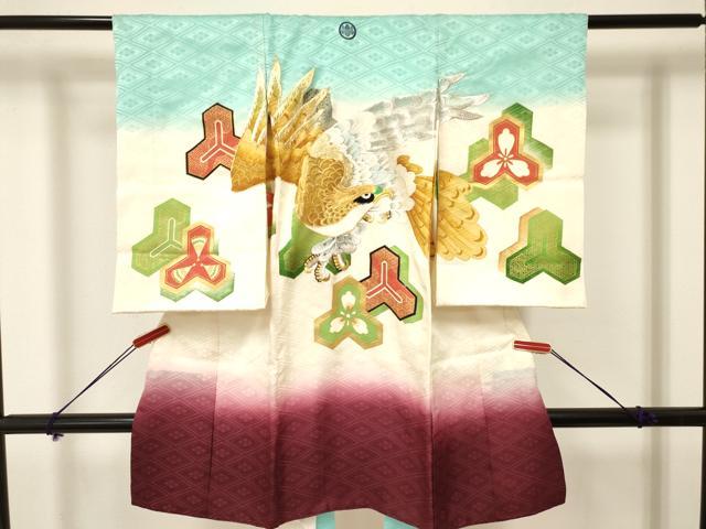 ■■■　サイズ　■■■ 【着物】 身丈 97.5cm（肩から） 裄丈 44.5cm 袖丈 58cm ■■■　商品詳細　■■■ 産着【着物：正絹・襦袢：化繊・一つ紋】の 状態は接写画像のように後身頃に薄い汚れがございますが その他特に目立った...