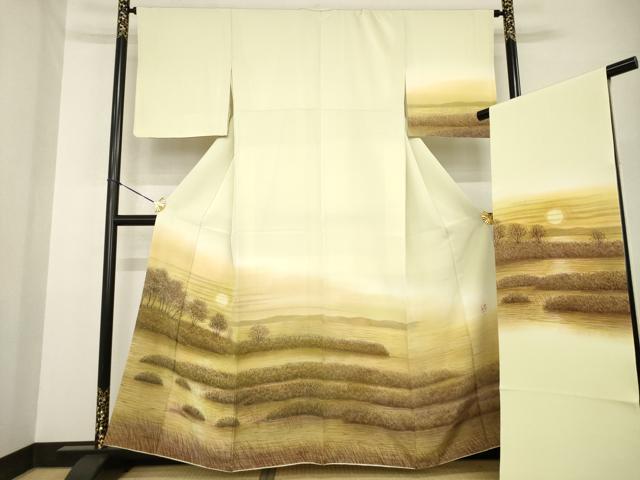 ■■■　サイズ　■■■ 身丈 157cm（肩から） 裄丈 65cm 袖丈 49cm　縫込み 8cm 袖幅 33cm 前幅 24cm 後幅 30cm 着物縫いこみ 内揚げ 10cm 裄 お袖側 約3cm　身頃側 約3cm 【帯】 長さ 468...