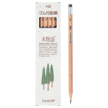 商品名 ゴム付鉛筆・木物語 HB 品番 LG-KEAHB 仕様 特長：リサイクル黒鉛を使用。 短い端材をつなぎあわせて再利用。 ●ゴム付鉛筆 6角軸（フィンガージョイント軸） ●ダース箱：再生紙 ●硬度：HB ●用途：事務・学習用 本体サイ...