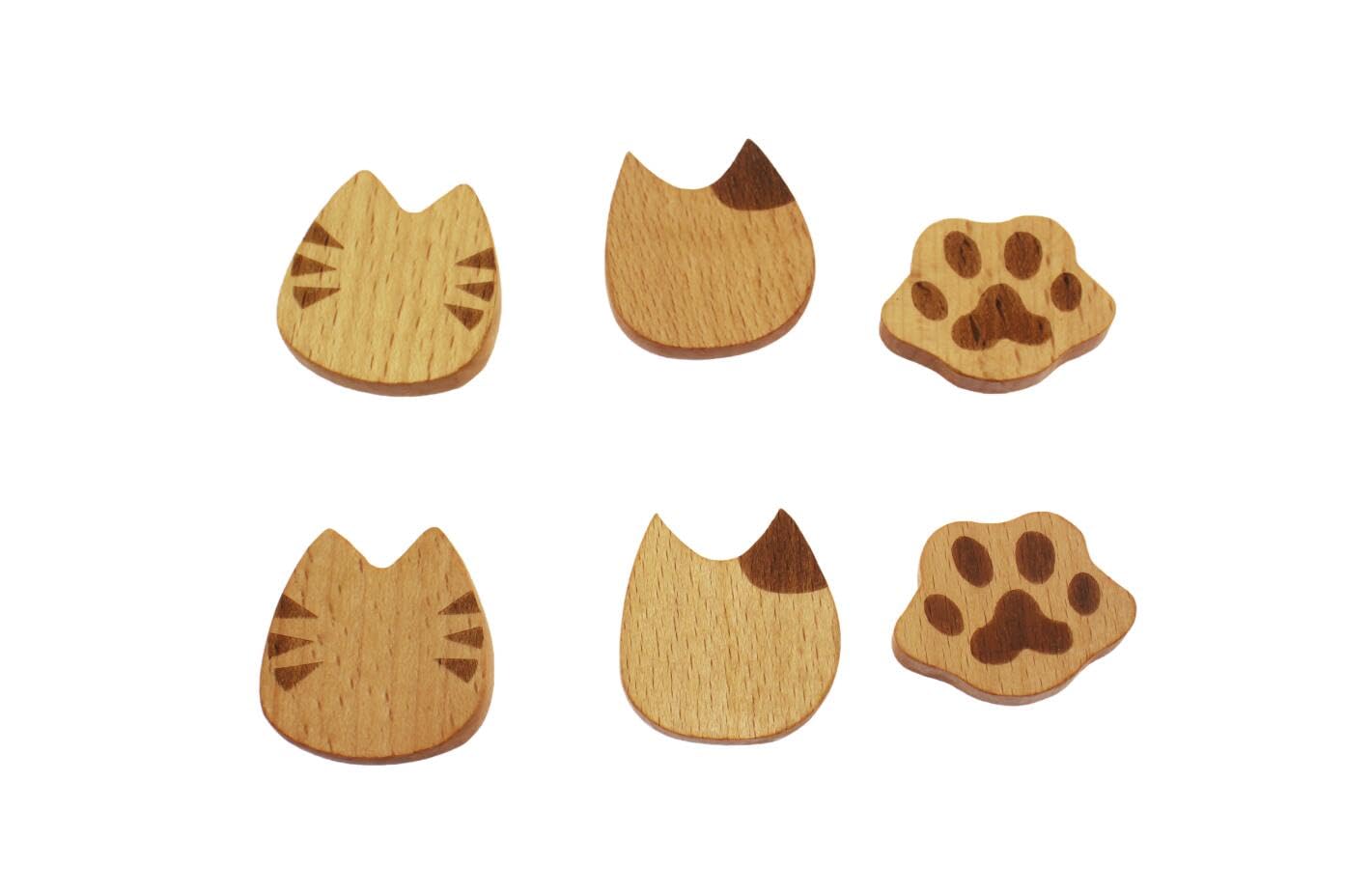 商品情報商品の説明主な仕様 かわいい猫と肉球の箸置き6個セットです。お部屋のインテリア、置物として飾っても良いですね。サイズ：約4cmx4cmx1cmbr内容量：箸置き6個（3種類x各2個）材質：木製