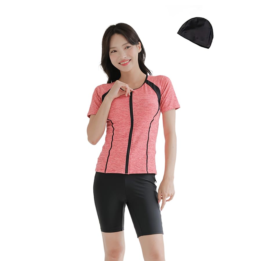 商品情報商品の説明説明 ○フィットネス水着【UPF50+UV加工】。上下セットになります。 +スイムキャップも付いています。 ○UPF+50の生地を使用しており、紫外線から肌を守ります。 ○サイドラインで細く見える競泳水着。 ○トップスは取...