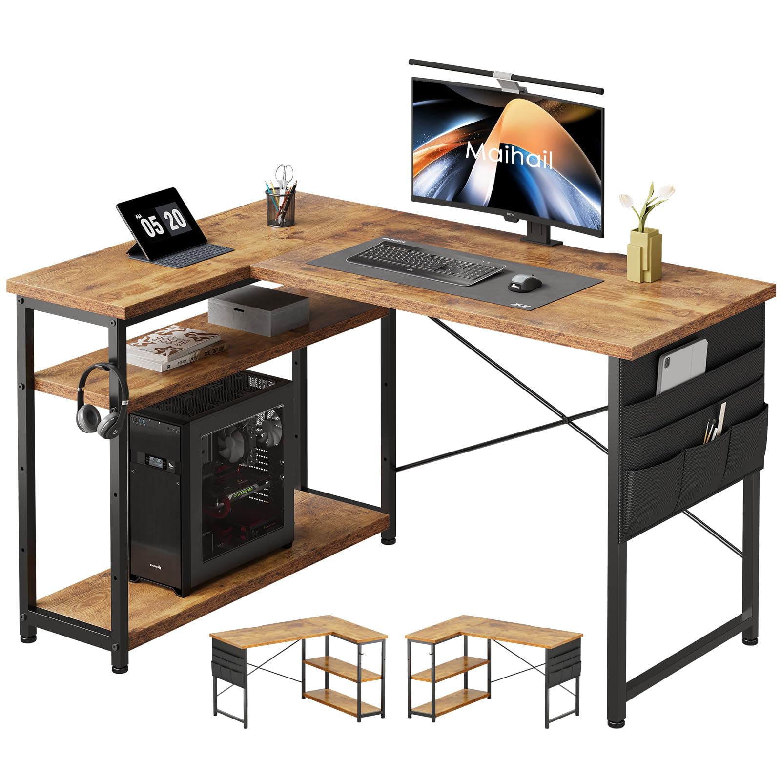 商品情報商品の説明主な仕様 【棚は左右に取り替えがきく】L字型の棚の左右も切り替え自由なので、様々なシーンにあわせます。サイドの収納袋の位置もL字型の本棚の位置に合わせて変えています。【十分な収納スペース】 l字デスクの反対側に引き出しとレ...