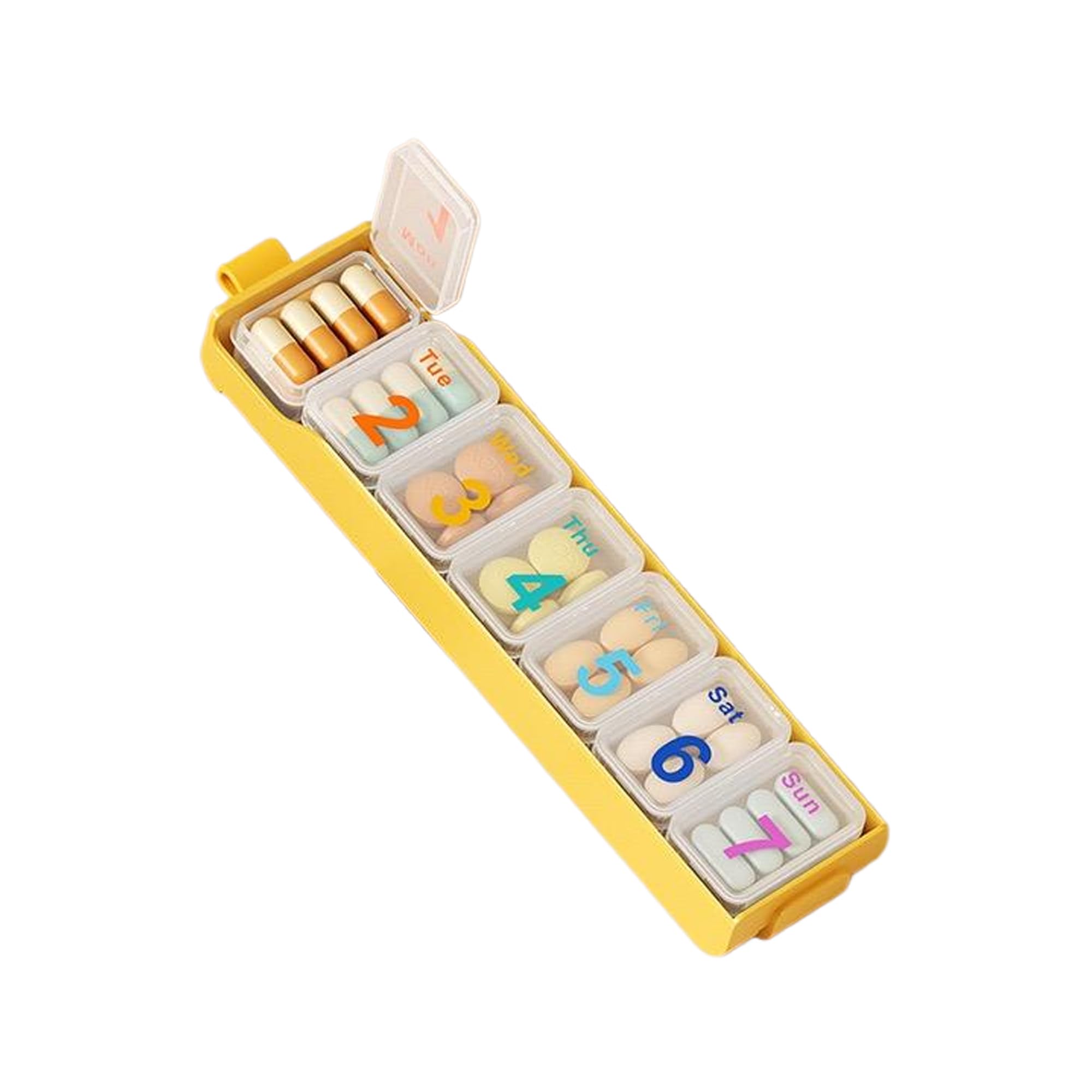 商品情報商品の説明主な仕様 【製品仕様】ピルケース サイズ：20*5.5*3cm。（4色から選べます：ホワイト/グリーン/ブルー/イエロー）【高品質素材】ピルケース 1週間 優れたPP+ABS+PS素材を使用しており、安全で環境に優しく、臭...