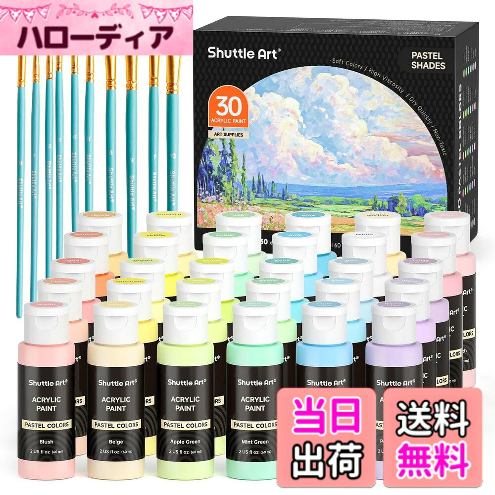 商品情報 商品の説明 Shuttle Art パステルアクリルペイントセット 40個パック 30色 アクリルペイント ペイントブラシ10本付き 60ml/2オンスボトル 高粘度 防水ペイント キャンバス ロック セラミック ファブリックへの...