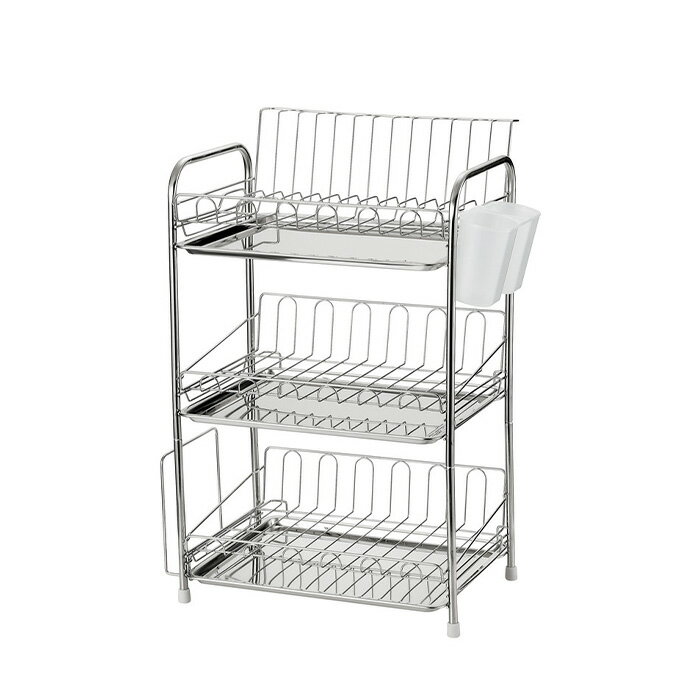 食器やグラスなどの水切りに サビに強いステンレス製 三段だから一度にたくさん水切りできる