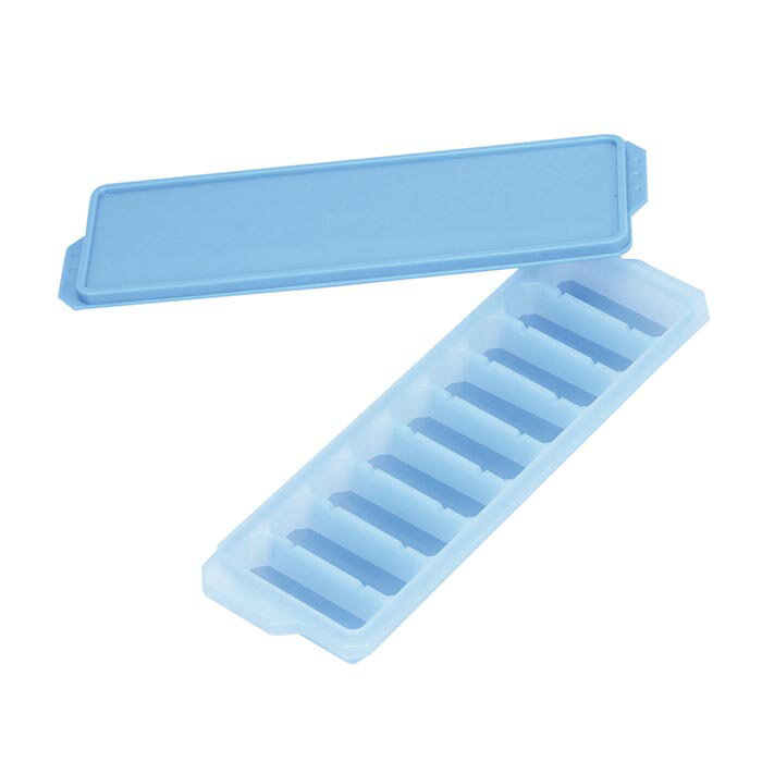 氷の取り出しラクラクアイストレー ギュッ！底面がやわらかい素材 ボトルにピッタリなスティックタイプ 商品の概要・仕様 ■製品サイズ(約)：幅80×奥行265×高さ40mm ■重量(約)：101g